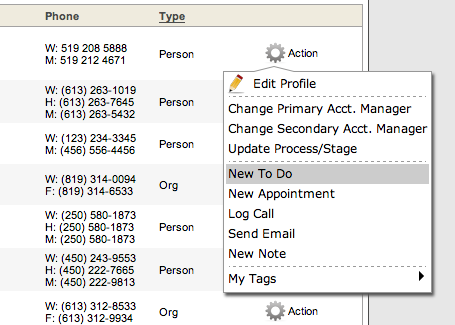 Quick ’Action’ Menu | MYbusinessOS Support